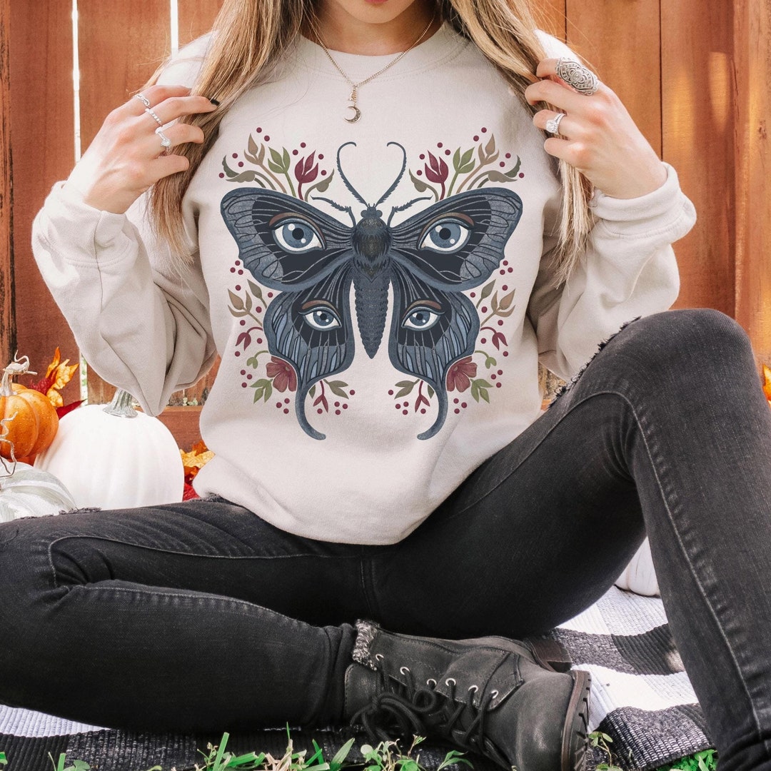 Moth Sweatshirt Weirdcore Folk Art Butterfly Sweater, Witchy Whimsicore ...
