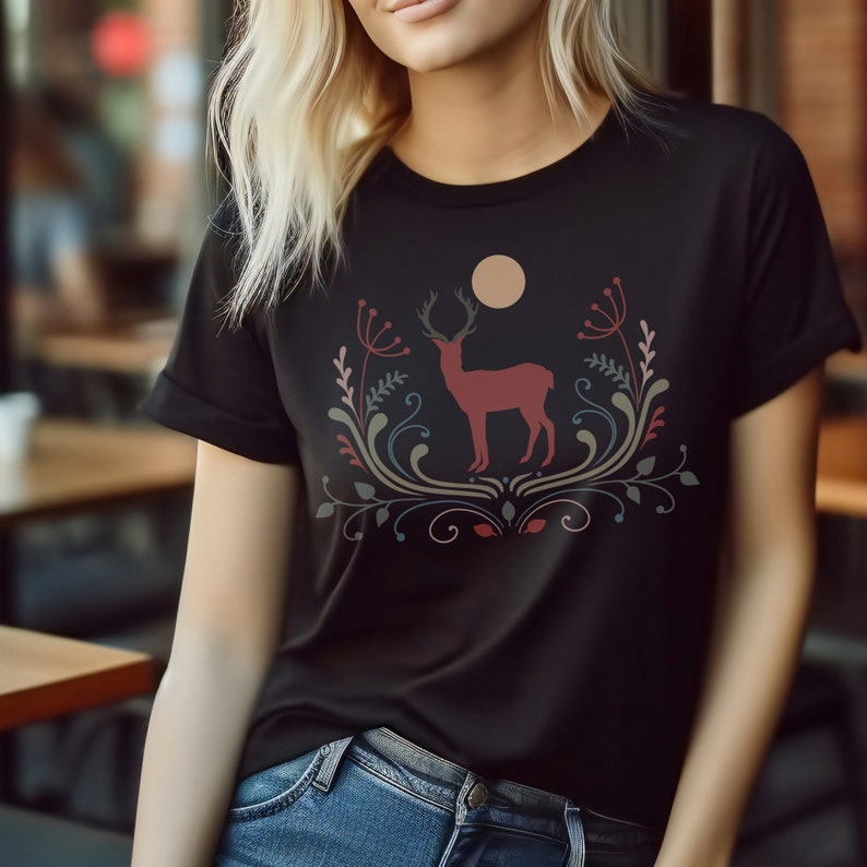 Retro Deer Tshirt, Whimsical Woodland Tee, Scandinavian Design, Swedish ...