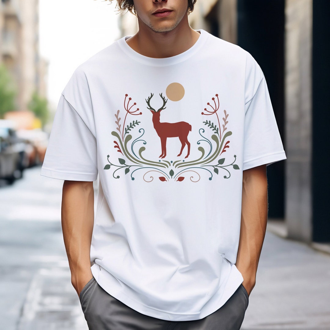 Retro Deer Tshirt, Whimsical Woodland Tee, Scandinavian Design, Swedish ...