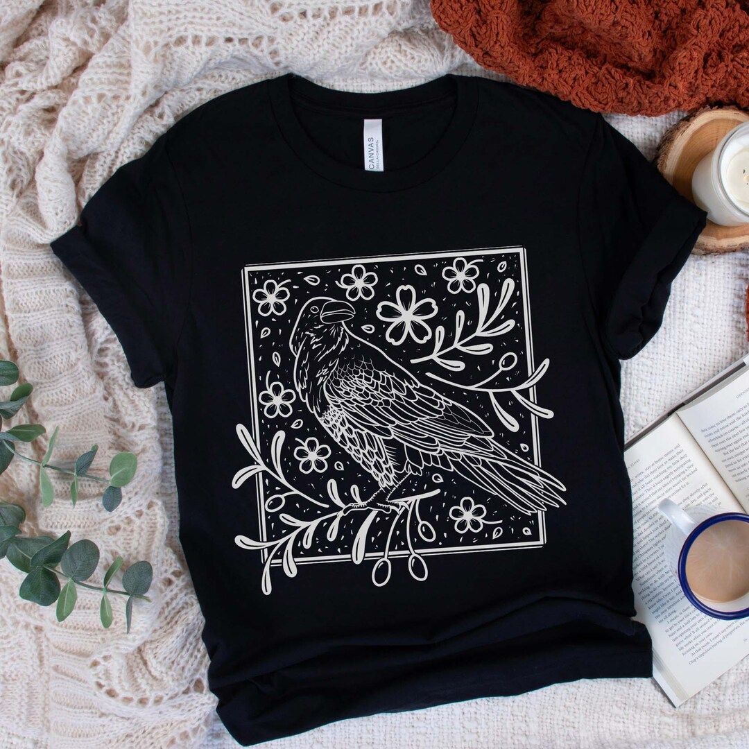 Linocut Raven T-shirt: Weirdcore Cottagecore Viking Shirt - Etsy