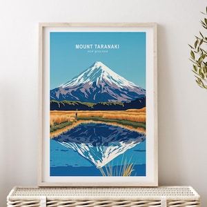 Mount Taranaki Travel Poster, New Zealand Wall Art Print, Mount ...