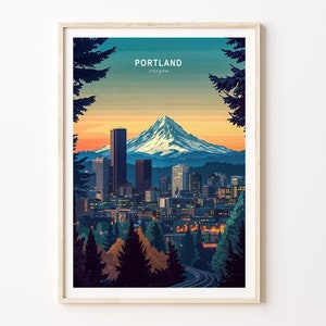 Portland Oregon Travel Poster, Portland Print, Oregon Wall Art, Sunset ...