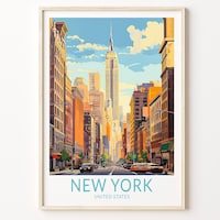 Retro New York Poster – Printable Wall Art Featuring Iconic Landmarks ...