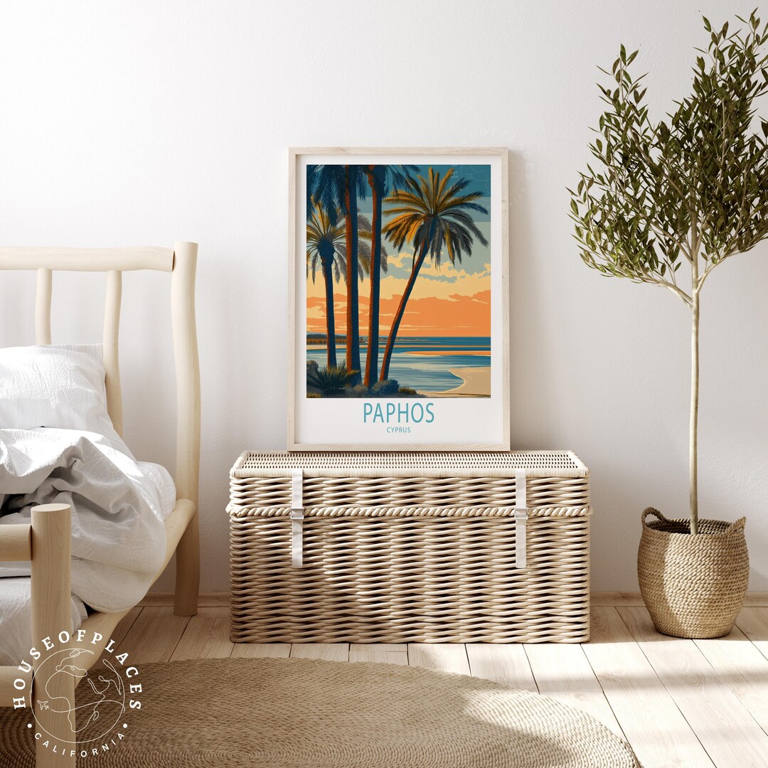 Paphos Cyprus Travel Poster, Mediterranean Wall Art Print, Paphos ...
