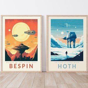 Star Wars Hoth Travel Poster, Retro Travel Print, Tatooine Bespin Endor ...