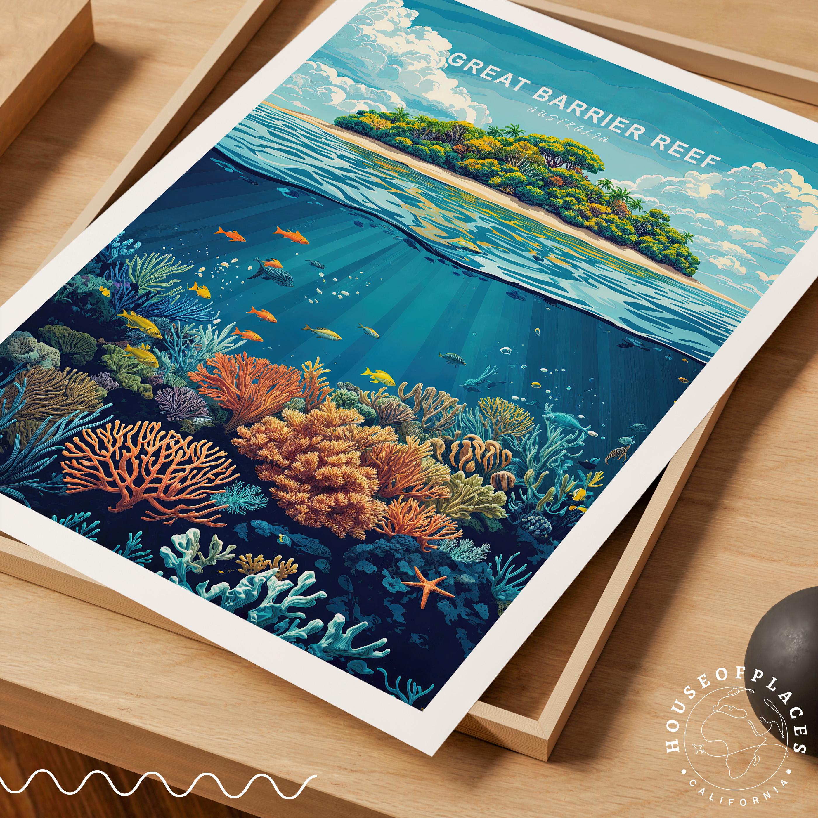 Great Barrier Reef Wall Art Print, Australia Travel Print, Great ...
