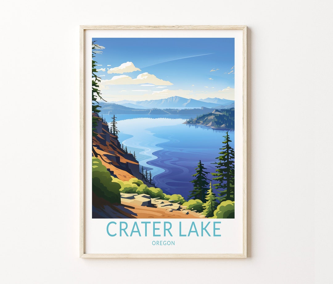 Crater Lake Travel Poster, Lake Crater Poster Print, Lake Crater Oregon ...