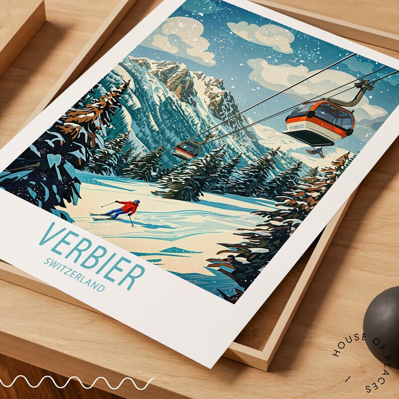 Verbier Travel Poster, Switzerland Wall Art, Verbier Switzerland Ski ...