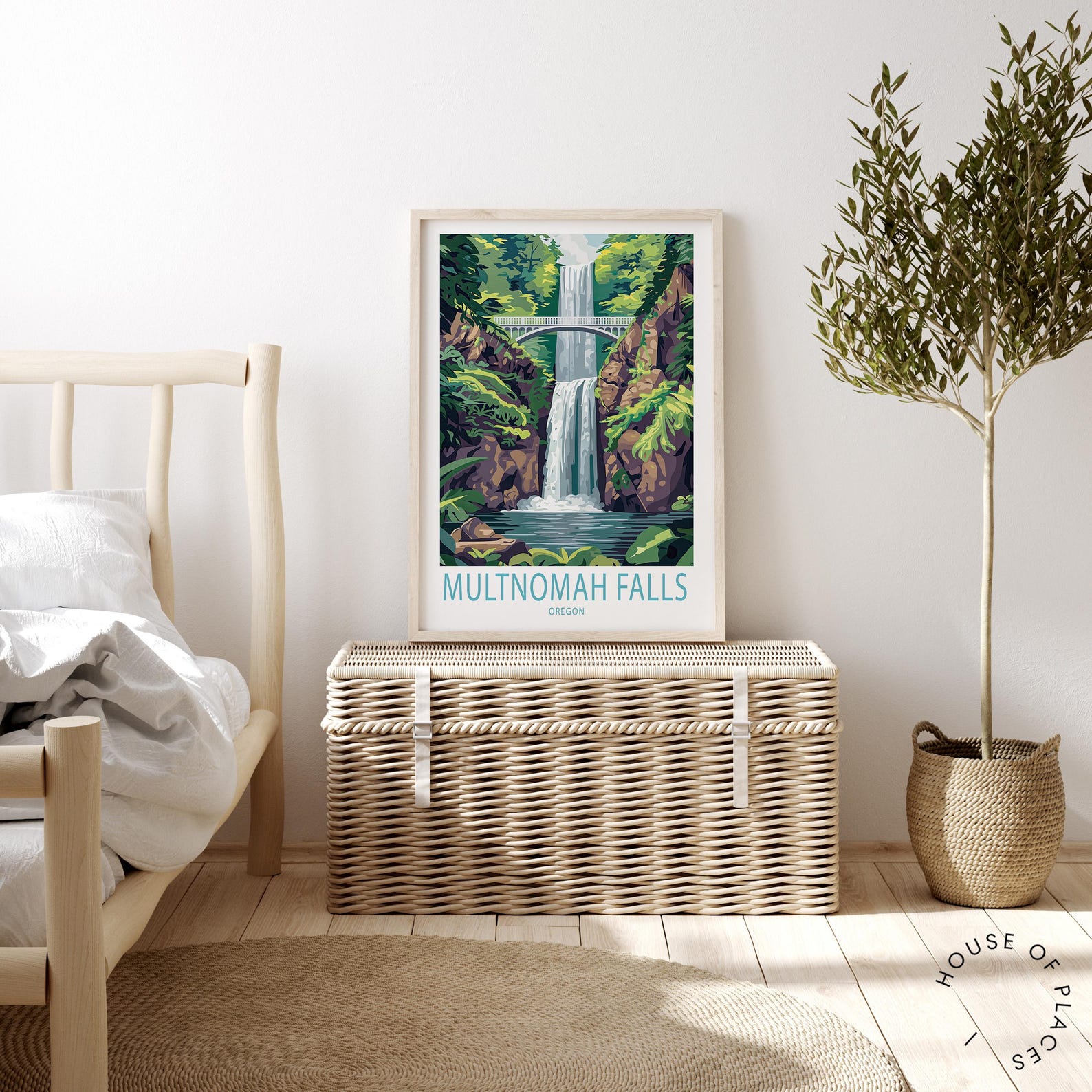 Multnomah Falls Travel Poster, Multnomah Falls Oregon Wall Art, Oregon ...
