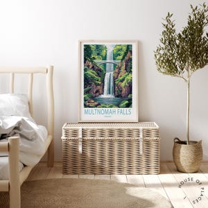 Multnomah Falls Travel Poster, Multnomah Falls Oregon Wall Art, Oregon ...