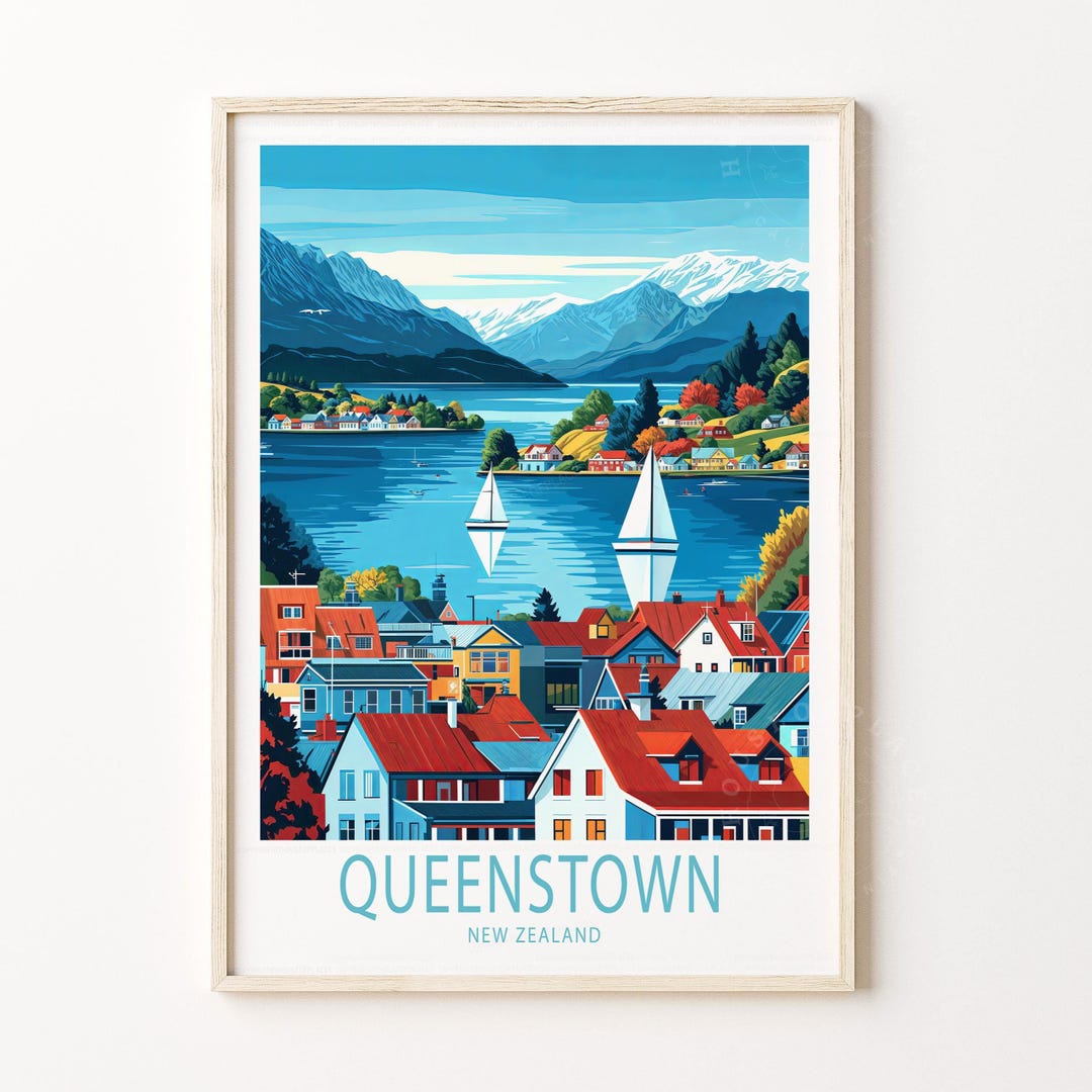 Queenstown New Zealand Travel Print, New Zealand Travel Poster ...