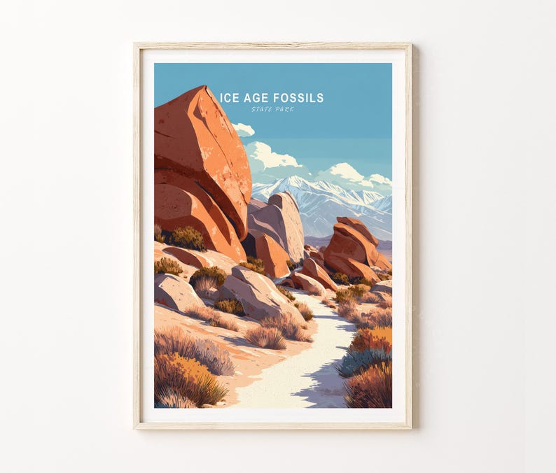 Ice Age Fossils State Park Travel Poster, Desert Landscape Wall Art ...