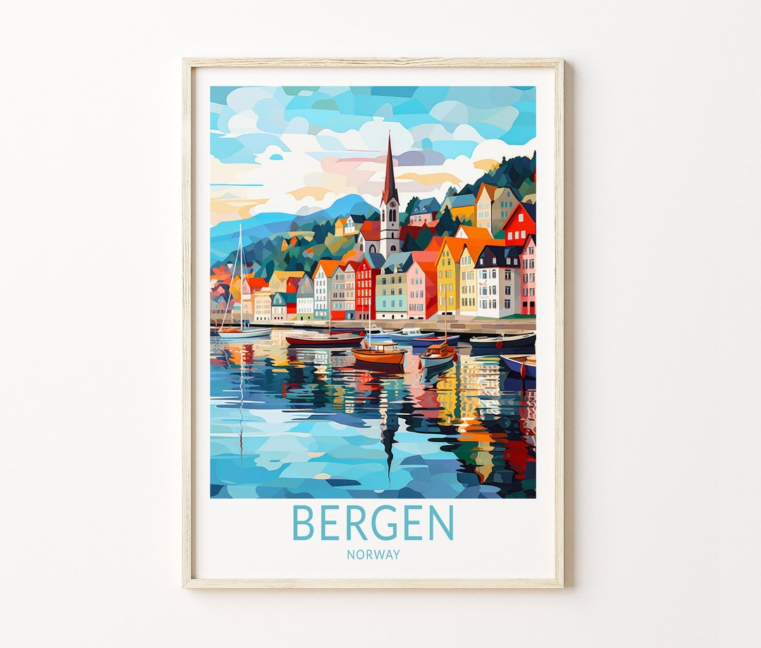 Bergen Norway Travel Print, Bergen Poster Print, Bergen Norway Wall Art ...