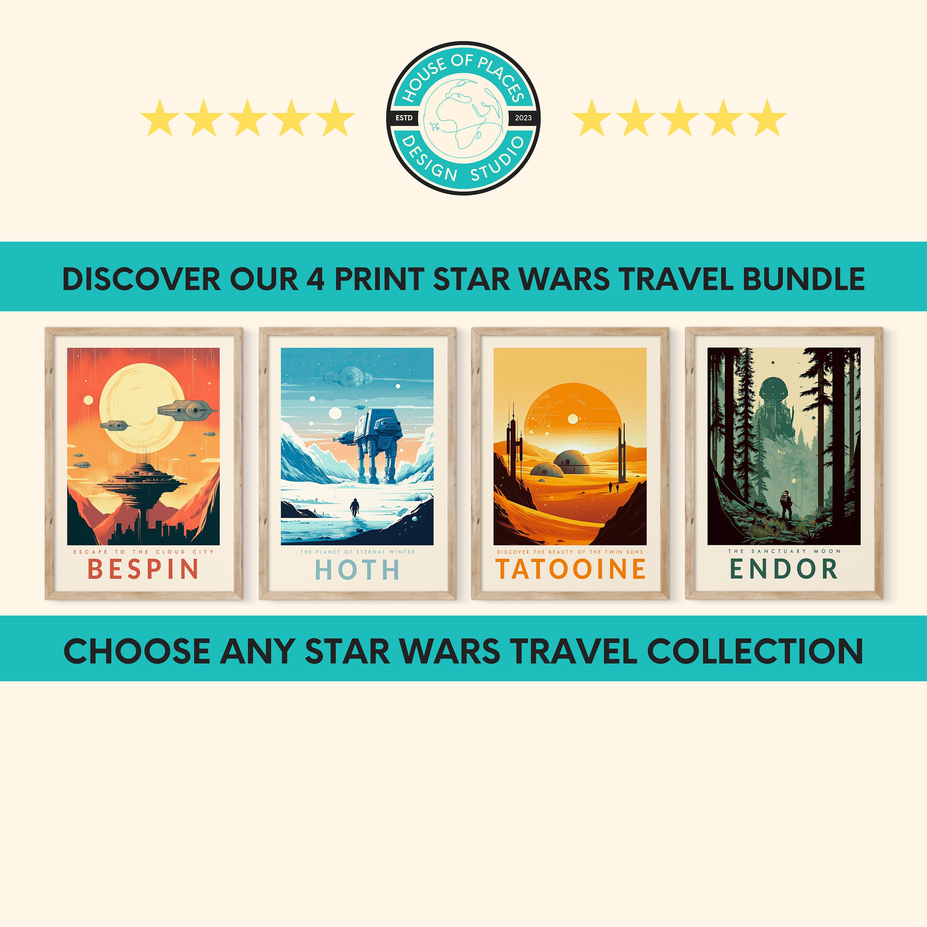 Star Wars Bespin Travel Poster, Retro Travel Print, Tatooine Hoth Endor ...