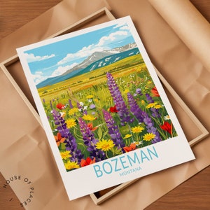 Bozeman Montana Travel Print, Montana Poster, Bozeman Montana Wall Art ...