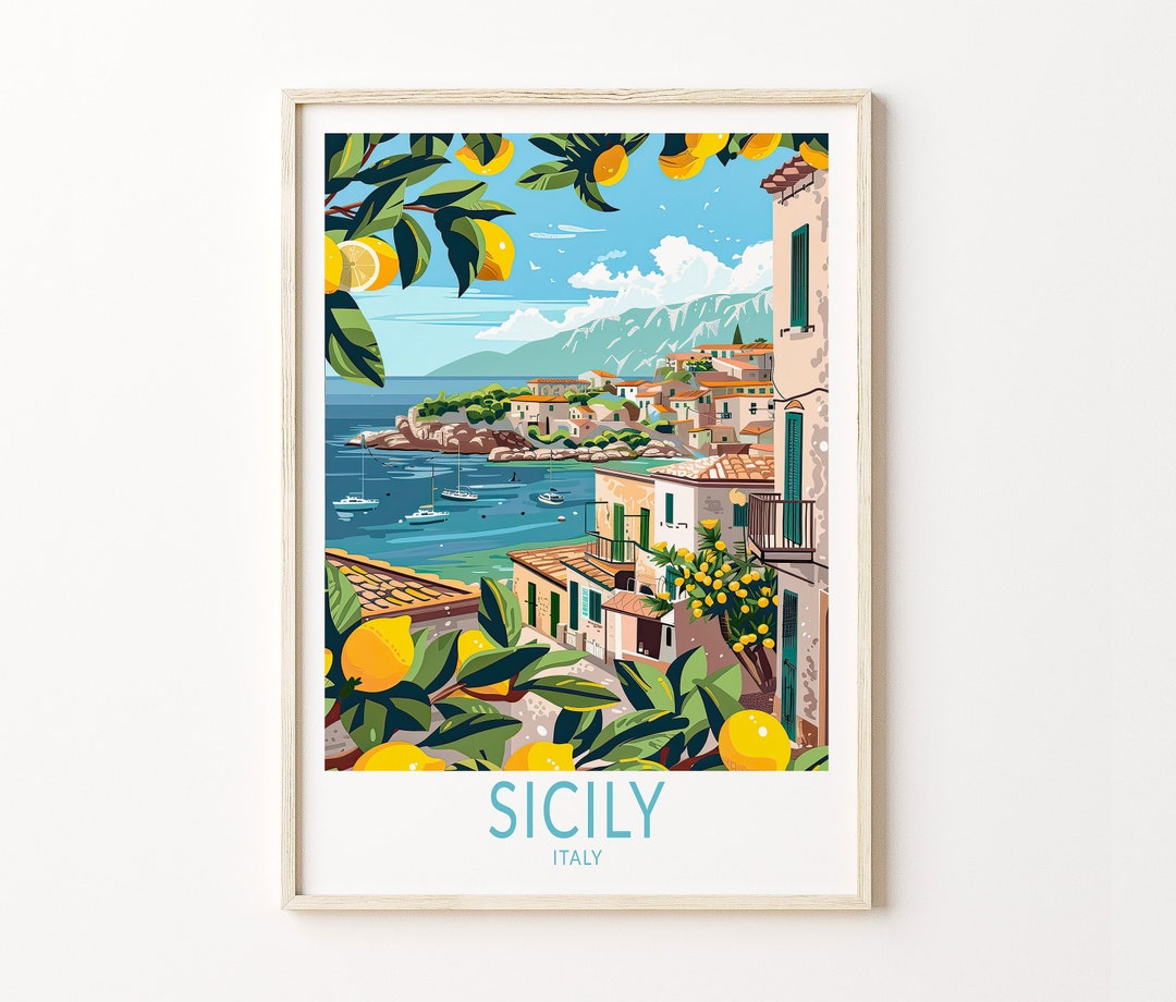 Sicily Italy Travel Poster, Sicily Island Coast Poster, Italy City ...