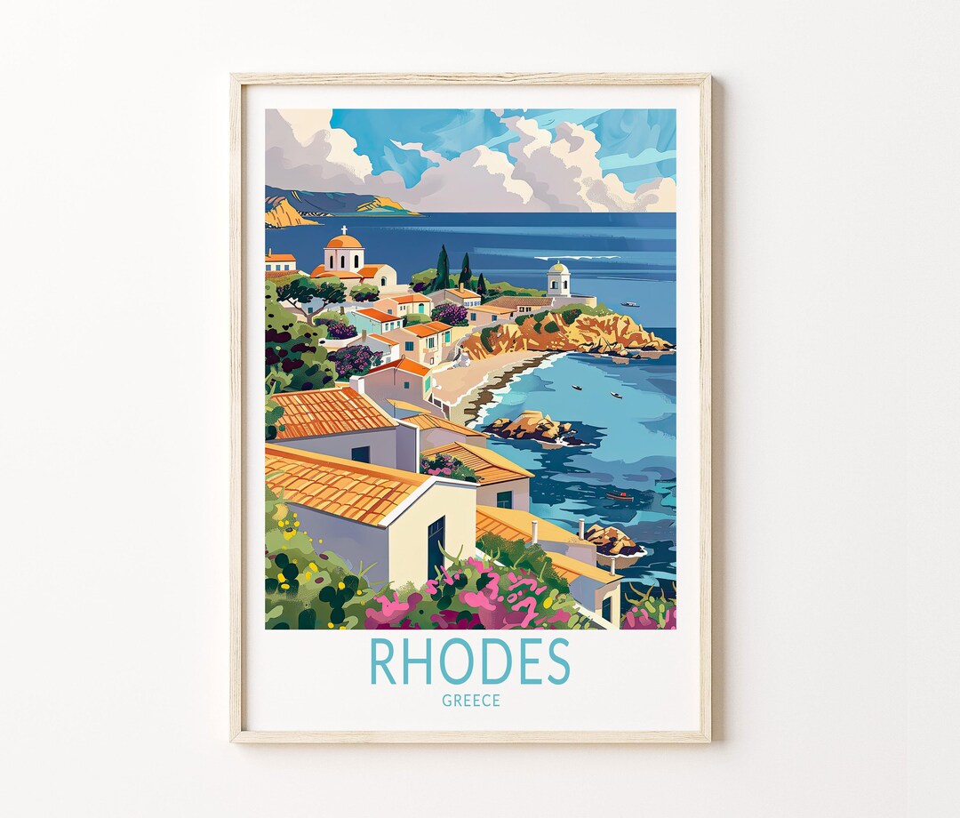Rhodes Travel Poster, Rhodes Greece Wall Art, Greece City Coast Print ...