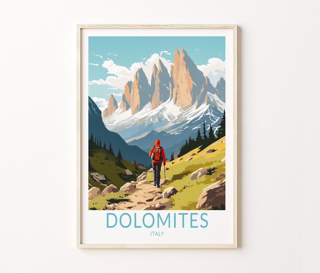 Dolomites Italy Travel Poster, Dolomites Mountains Travel Wall Art ...