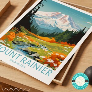 Mount Rainier Travel Poster, Mount Rainier National Park Print, Mount ...