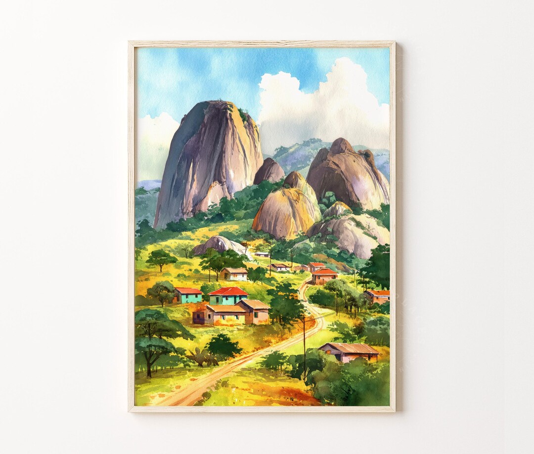 Idanre Hills Nigeria Watercolor Travel Poster | Idanre Hills Village ...