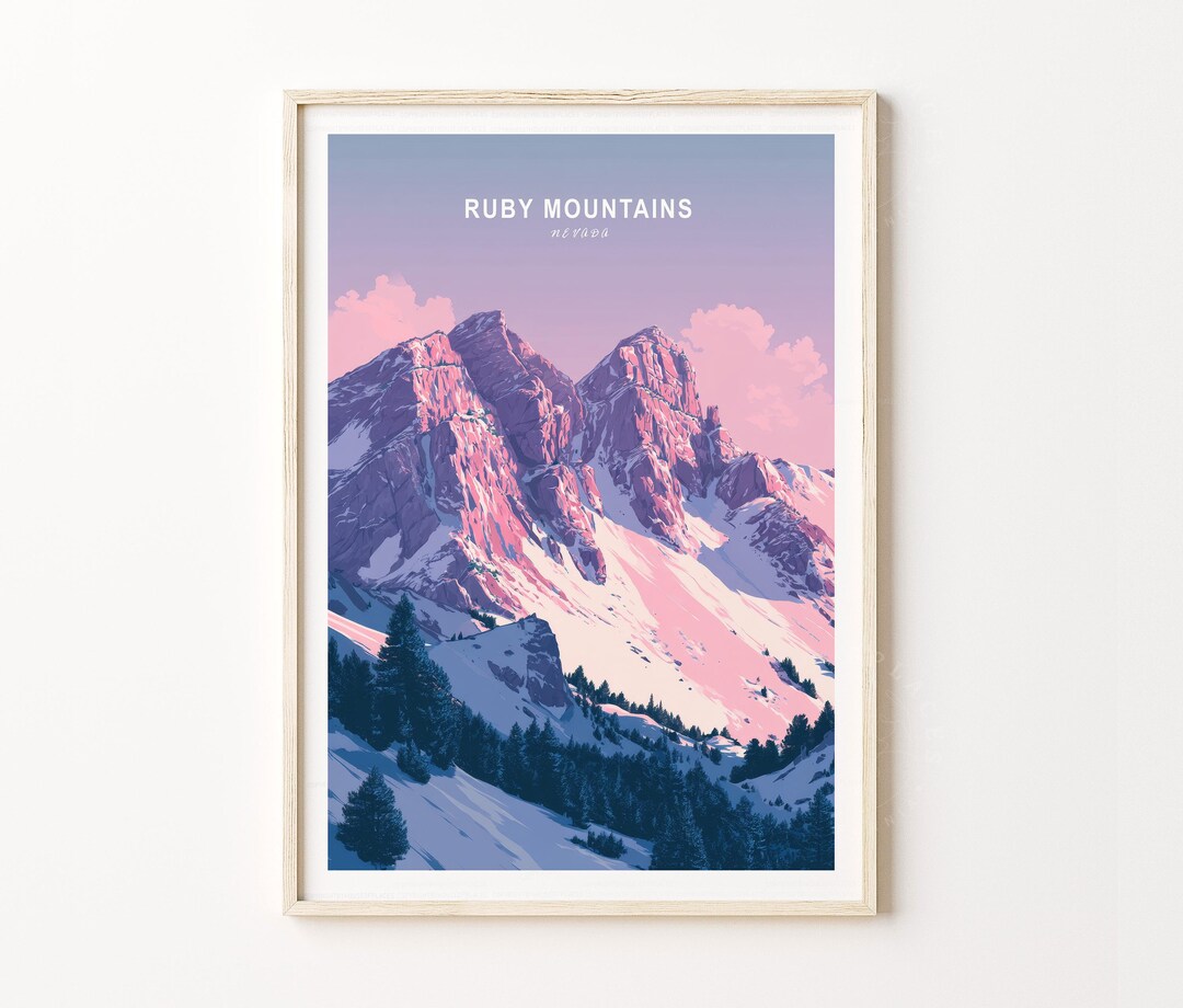 Ruby Mountains Nevada Travel Poster, Scenic Snow Mountain Landscape Art ...