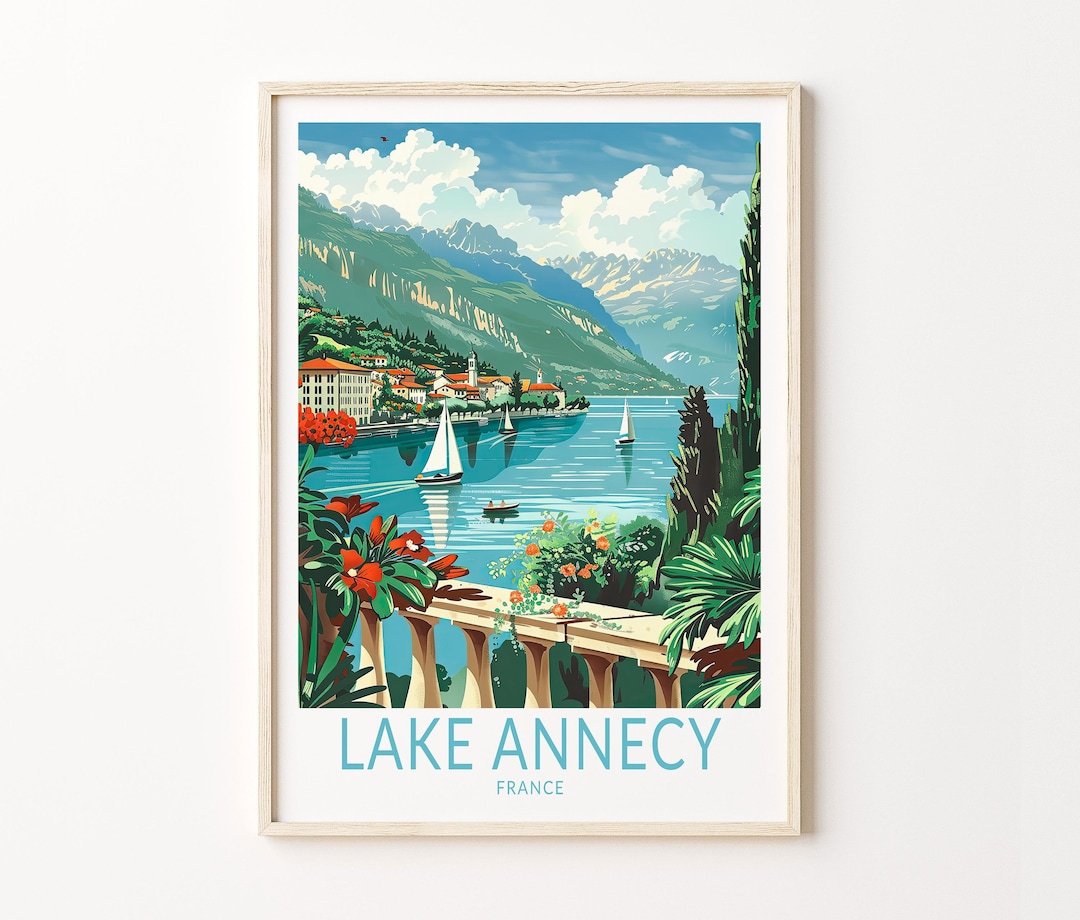 Lake Annecy Poster, France Wall Art, Lake Annecy Coast Travel Print ...