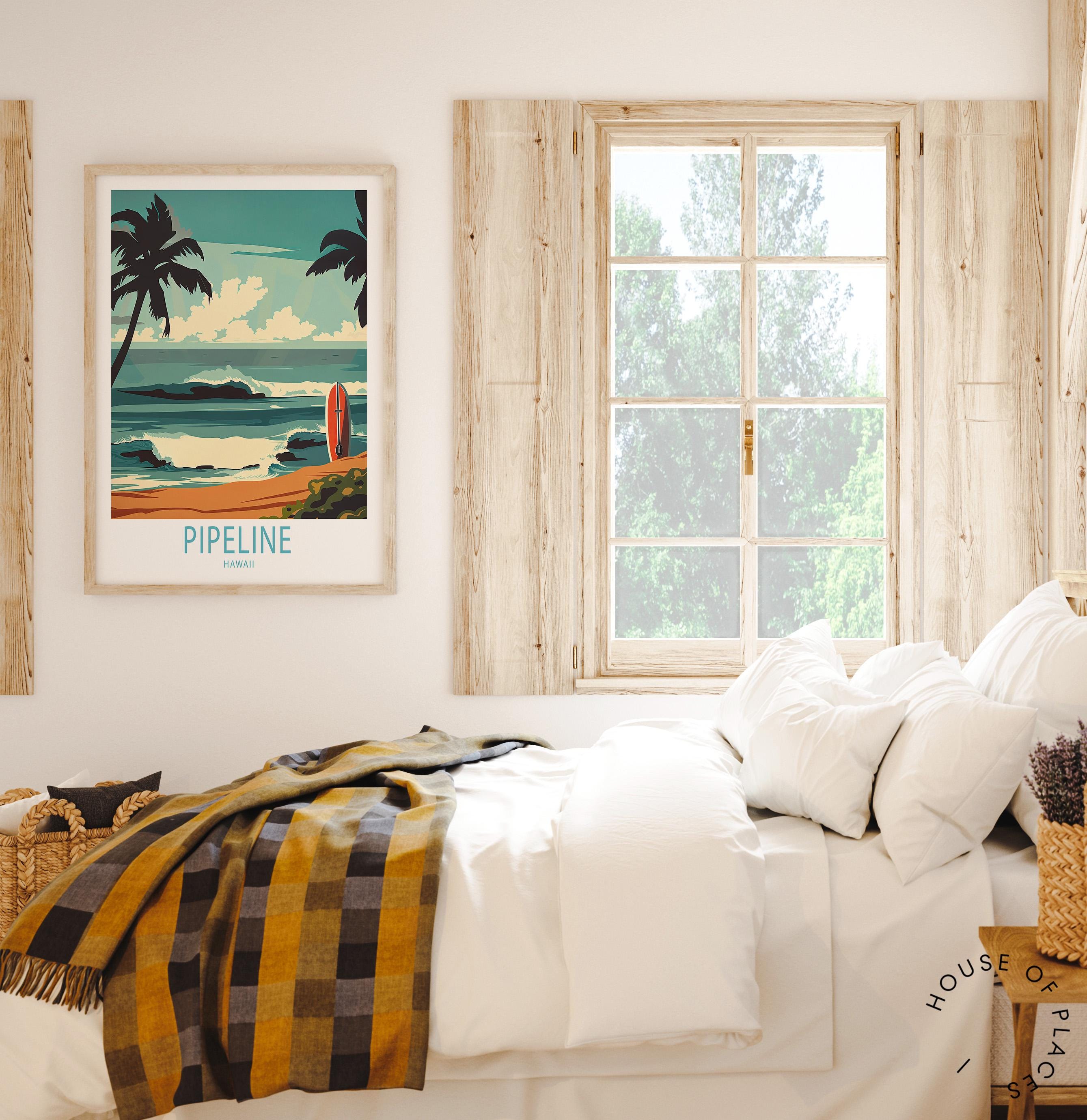 Pipeline Travel Poster, Hawaii Wall Art, Hawaii Surf Poster, Pipeline ...