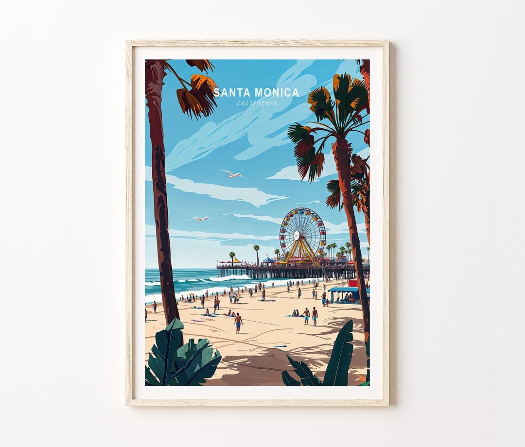 Santa Monica Poster, Santa Monica California Travel Wall Art ...