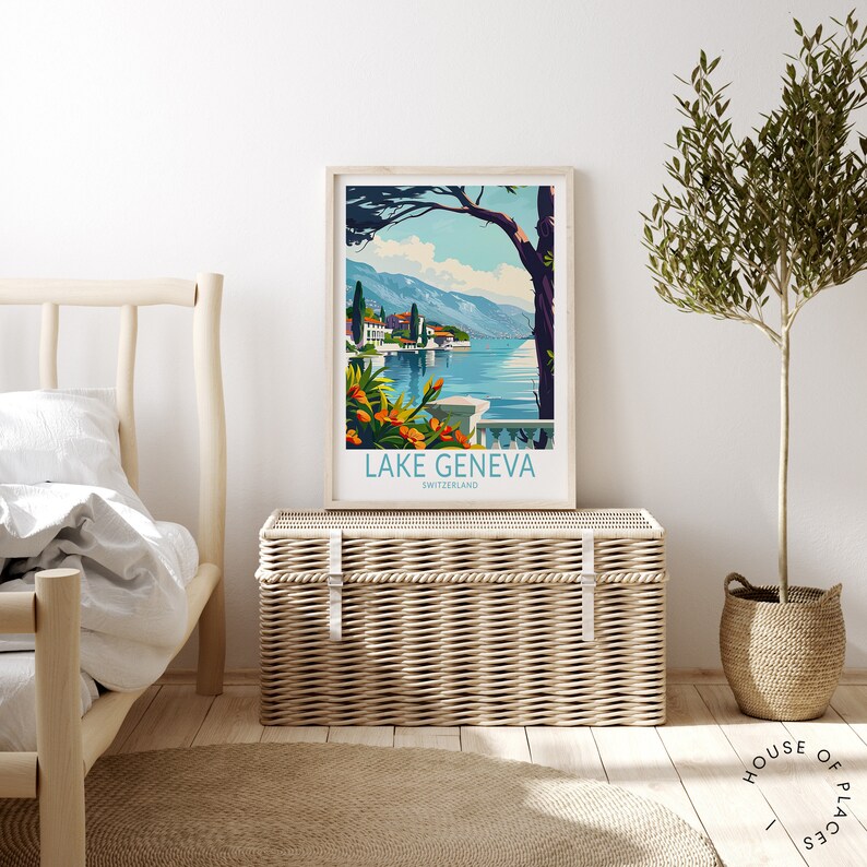 Lake Geneva Travel Poster, Switzerland Wall Art, Lake Geneva ...