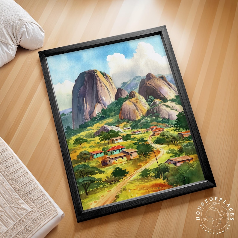 Idanre Hills Nigeria Watercolor Travel Poster | Idanre Hills Village ...