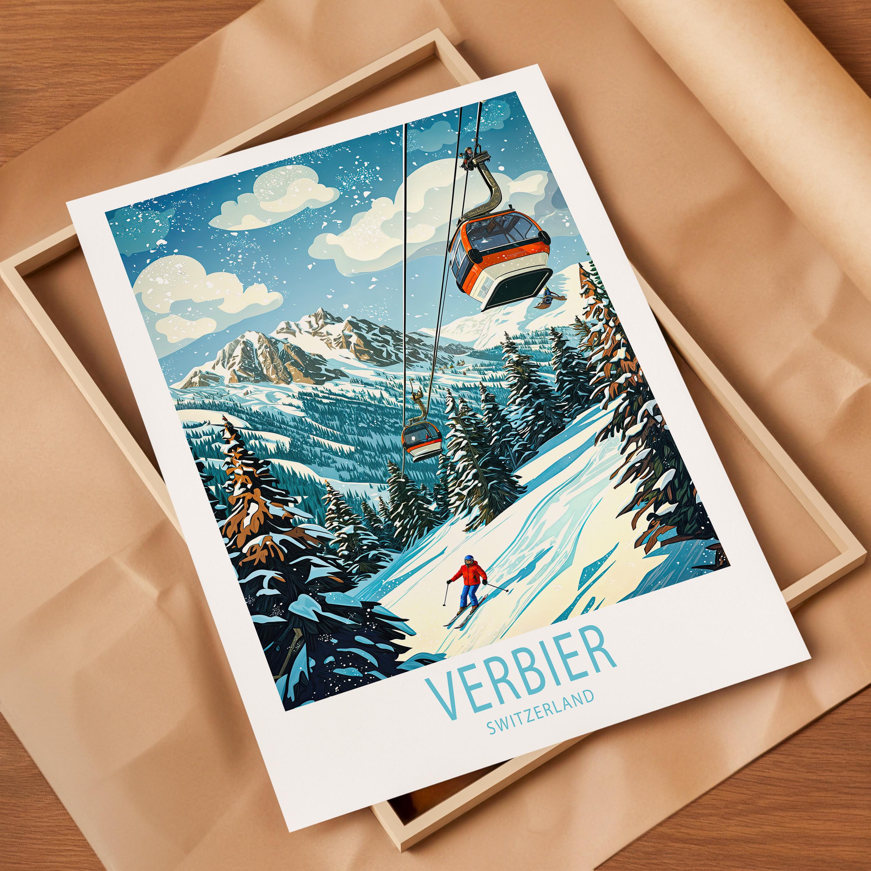 Verbier Travel Poster, Switzerland Wall Art, Verbier Switzerland Ski ...