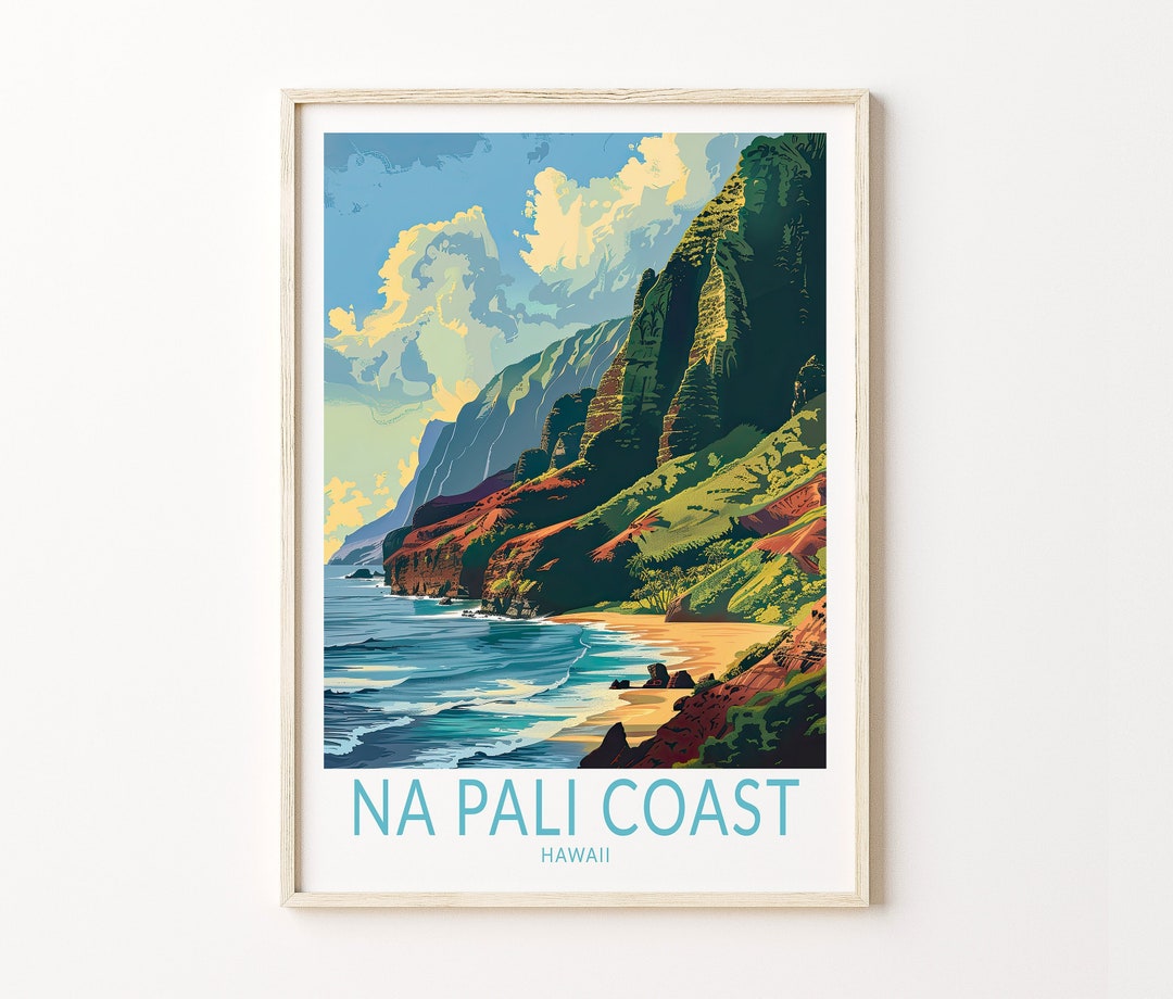 Na Pali Coast Travel Poster, Hawaii Print, Na Pali Coast Hawaii Wall ...