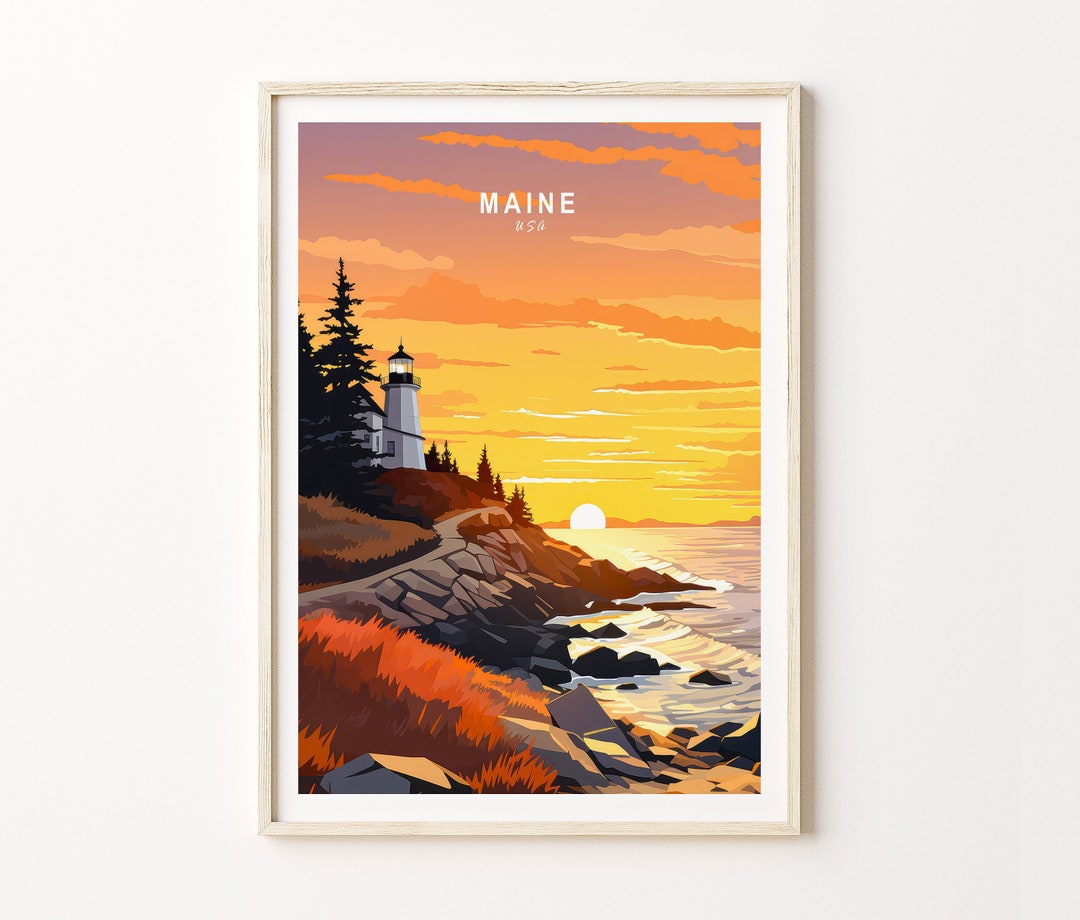 Maine Travel Poster, Maine State Coastal Travel Poster, Maine Travel ...