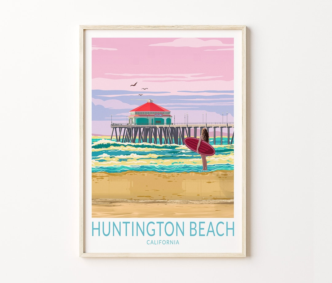 Huntington Beach California Travel Poster, Huntington Beach Poster ...