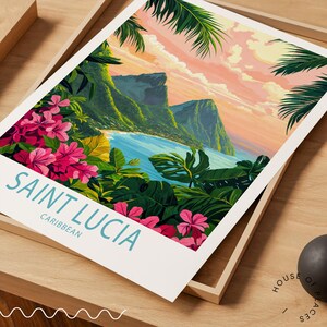 Saint Lucia Travel Poster, Caribbean Wall Art, Saint Lucia Caribbean ...