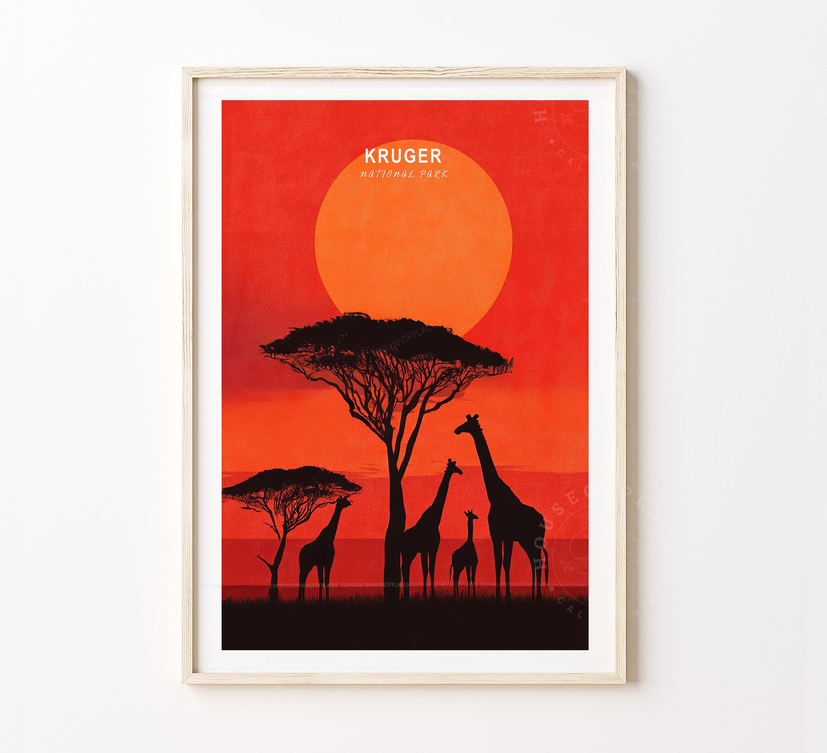 Kruger National Park Travel Poster, National Park Wall Art Print ...