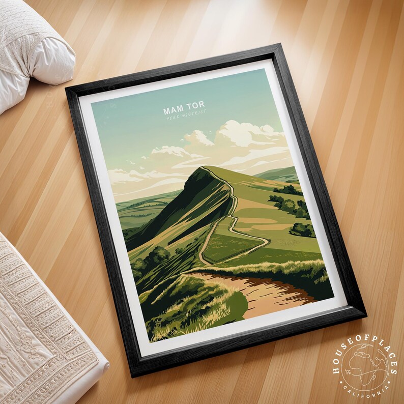 Mam Tor Peak District Travel Poster, Peak District Wall Art Print, Mam ...