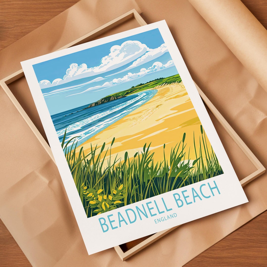 Beadnell Beach Travel Poster, Northumberland England Wall Art, Beadnell ...