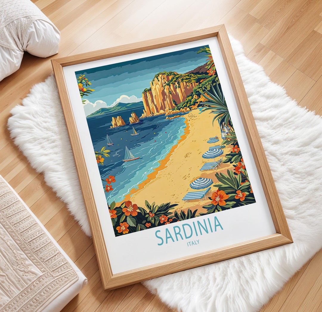 Sardinia Italy Travel Poster, Italy Wall Art, Sardinia Mediterranean ...