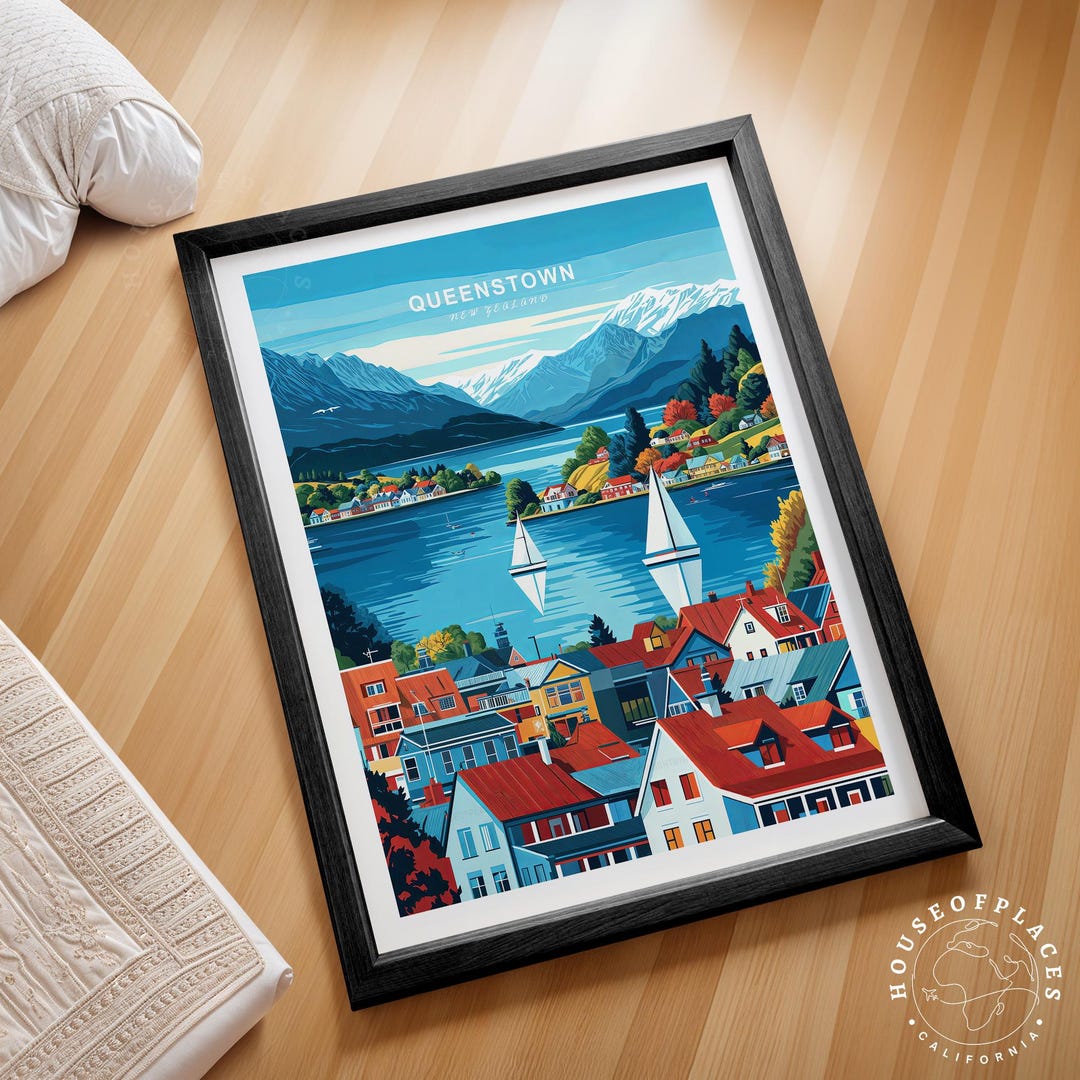 Queenstown New Zealand Travel Poster, New Zealand Wall Art Print ...