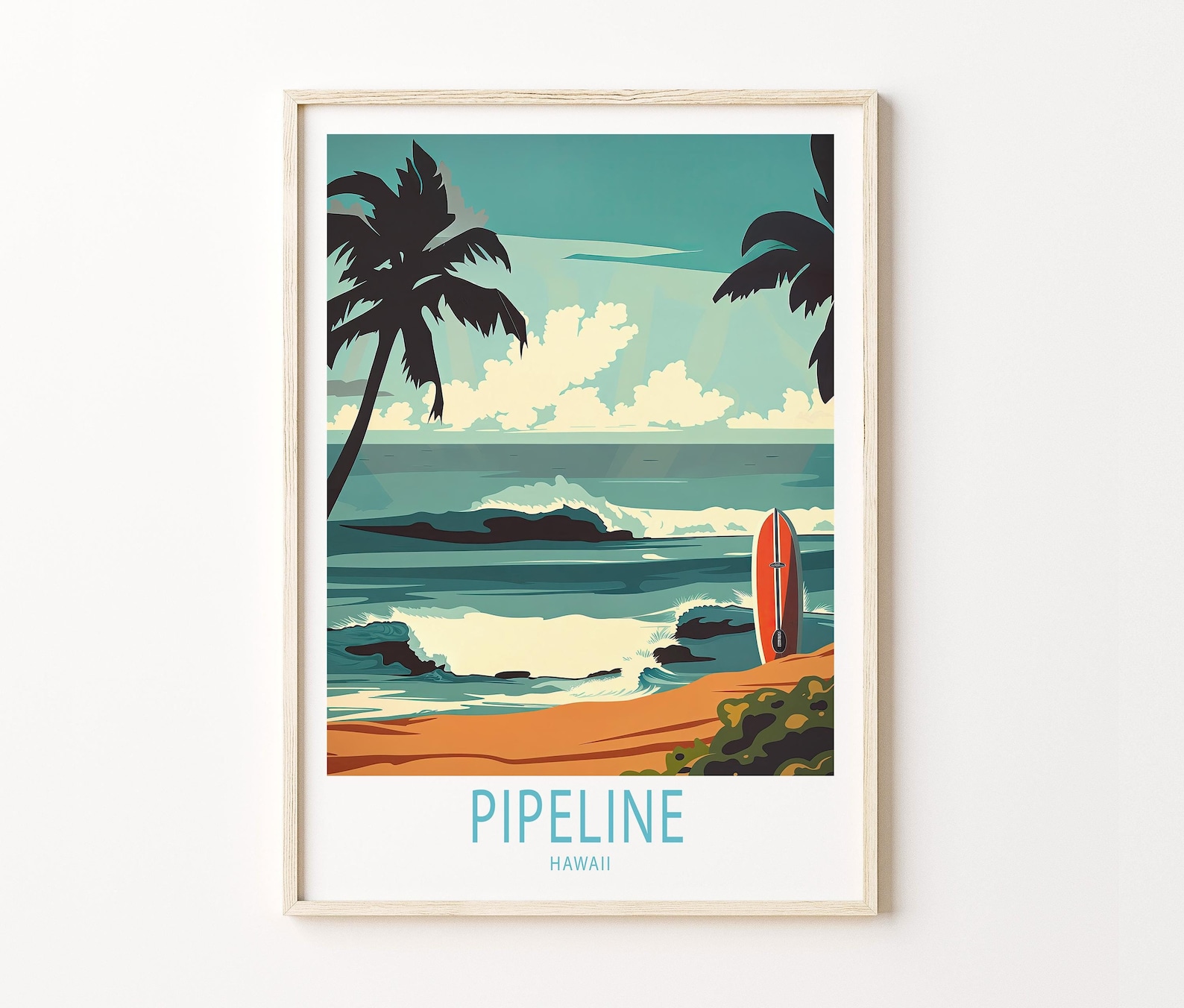 Pipeline Travel Poster, Hawaii Wall Art, Hawaii Surf Poster, Pipeline ...