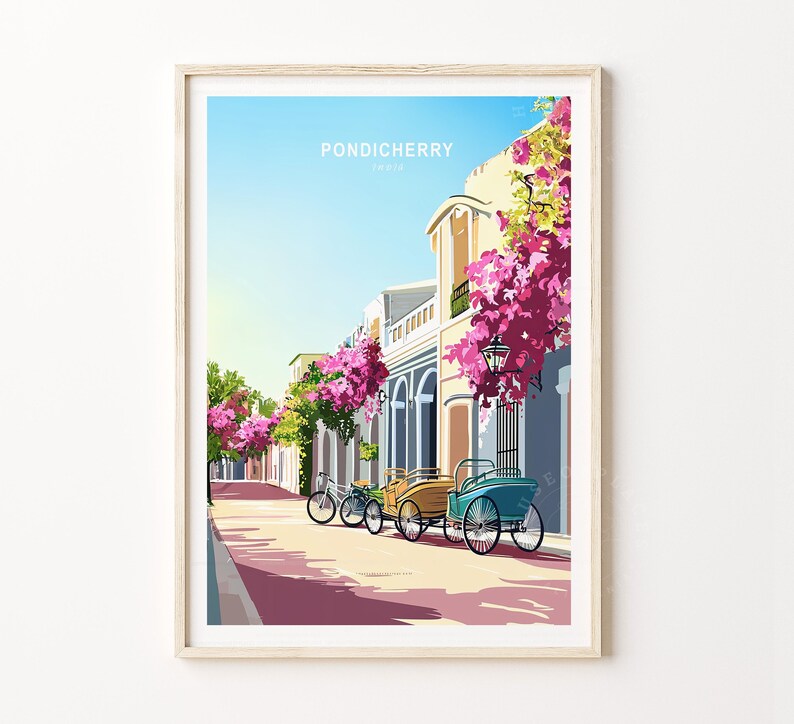 Pondicherry India Travel Poster, Pondicherry Wall Art Print, India ...