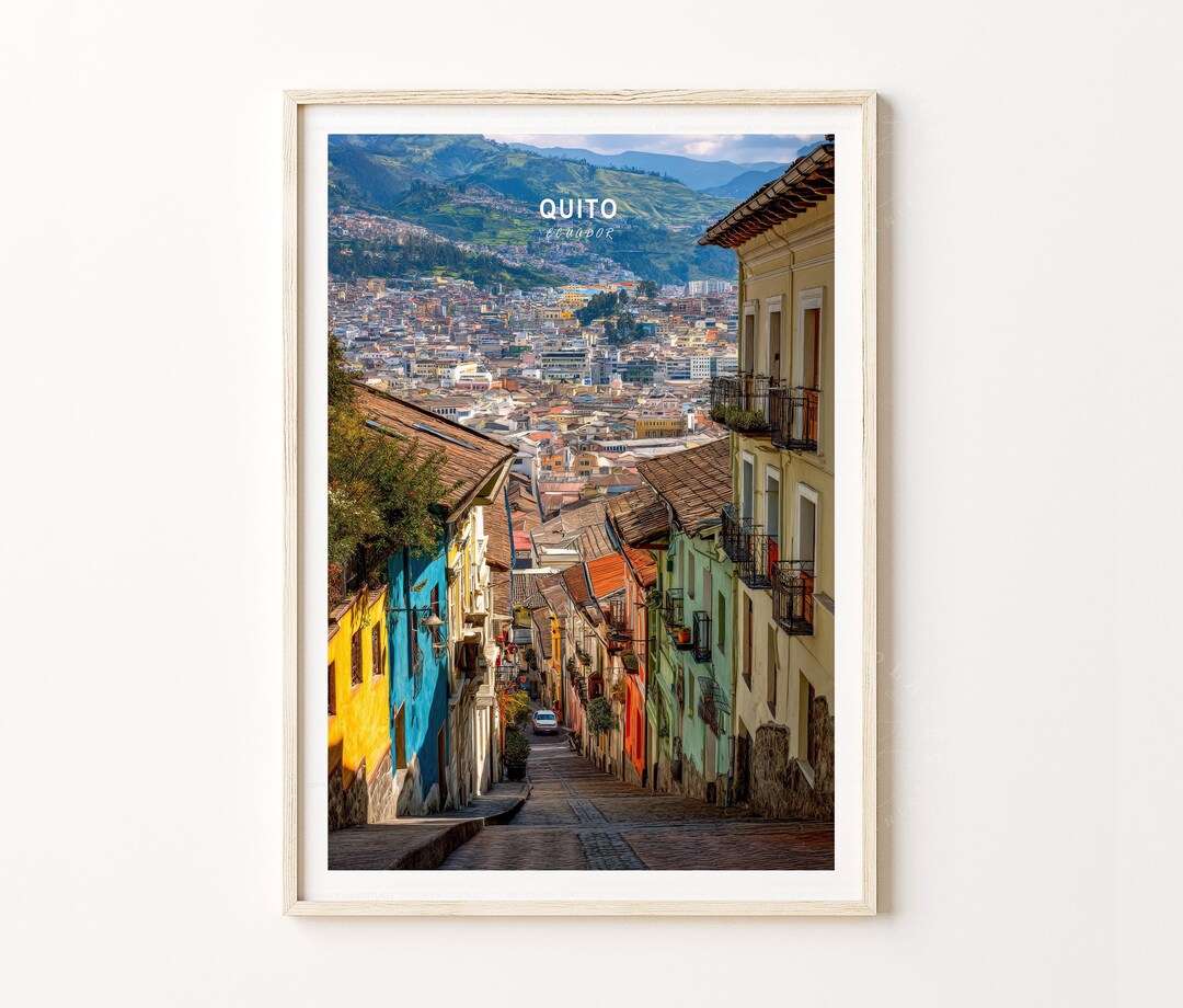 Quito Ecuador Oil Painting Travel Poster, Historic City Street Wall Art ...