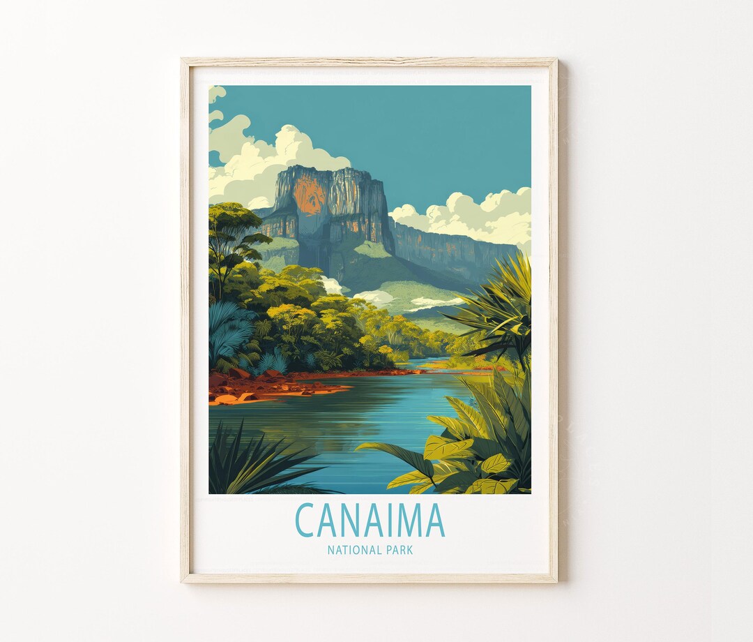 Canaima National Park Travel Poster, Venezuela Tropical River Tepui ...