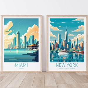 Miami Florida Skyline Print Wall Art, Miami Travel Poster, USA Travel ...