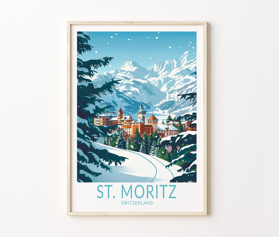 St. Moritz Travel Poster, Switzerland St. Moritz Wall Art, Ski Resort ...