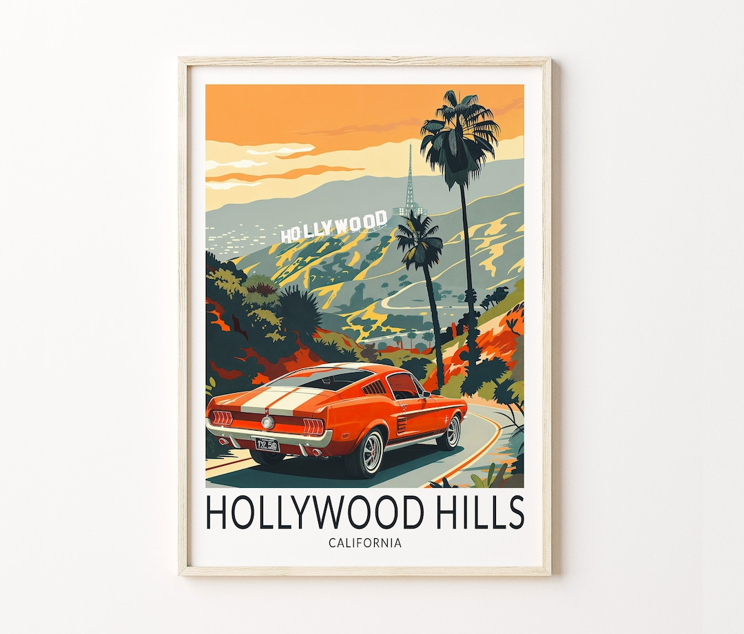 Hollywood Hills Poster, California City Wall Art, Los Angeles Poster ...