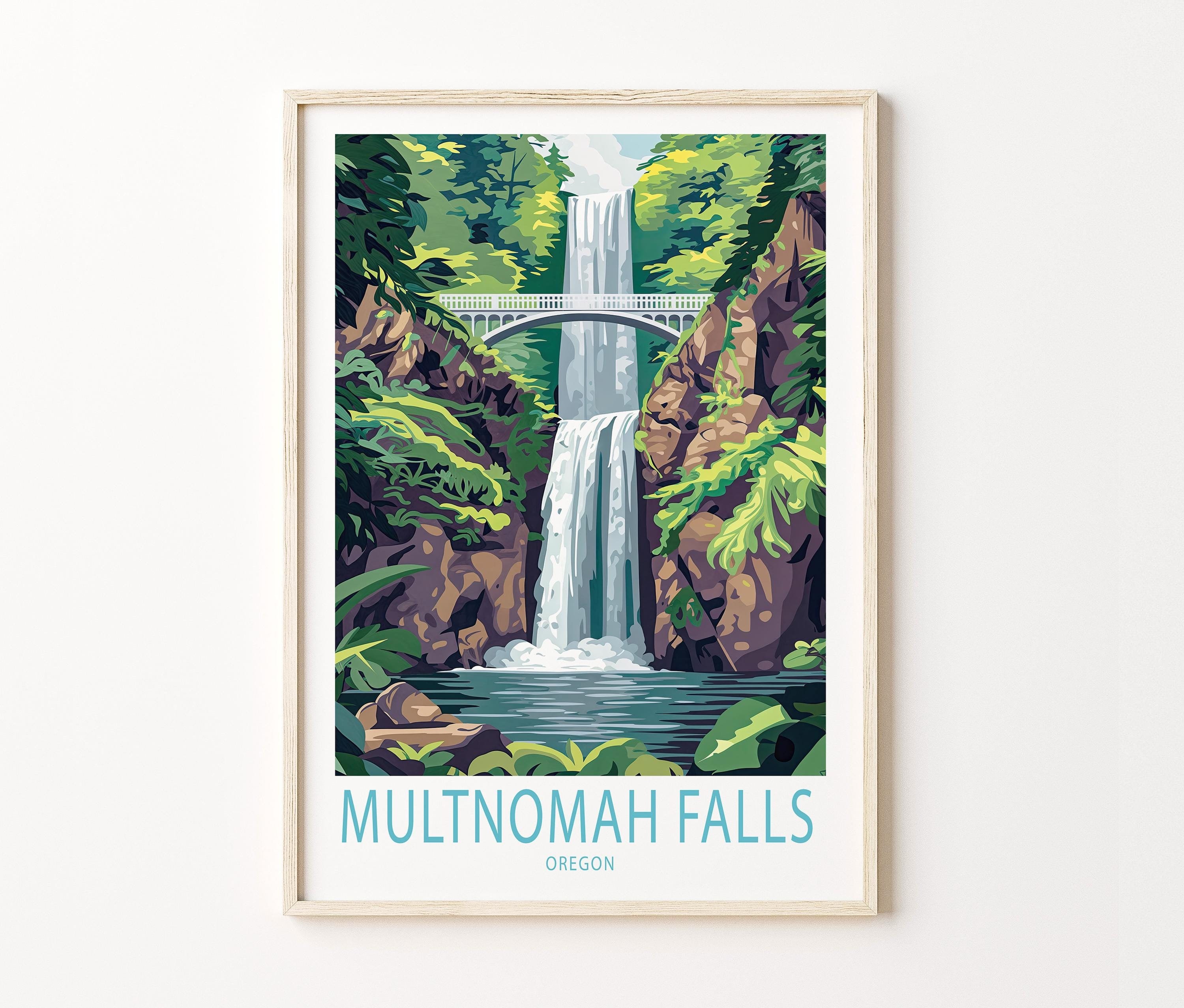 Multnomah Falls Travel Poster, Multnomah Falls Oregon Wall Art, Oregon ...
