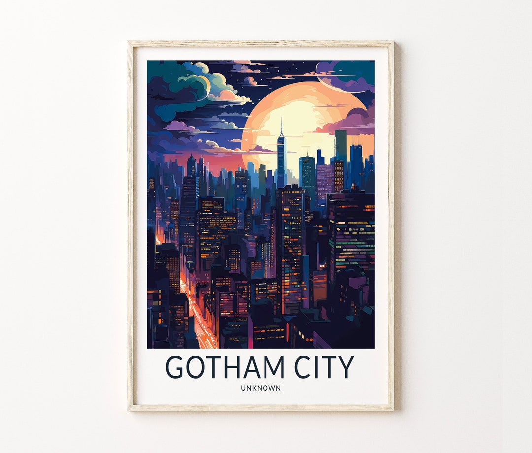 Gotham City Travel Print, Gotham City Fiction Poster Print, Gotham Wall ...