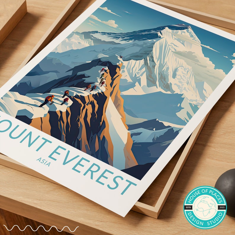 Mount Everest Travel Poster, Everest Mountain Travel Wall Poster Print ...